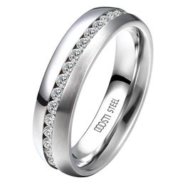 DOOSTI Damen Trauring "Schmuck Geschenk Edelstahl Trauring Ehering Partnerring LIEBE", 52,mit Zirkonia, Edelstahl, 6mm, silber, Edelstahl,