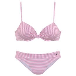 s.Oliver Damen B&uuml;gel-Bikini, rosa, Gr. 36, gestreift, Recycling-Polyamid, Bikini-Sets, in Knoten-Optik