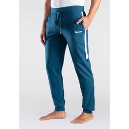 Herren Sweathose, BENCH. LOUNGEWEAR, Gr. 44, blau, Sweatware, Obermaterial: 60% Baumwolle, 40% Polyester, unifarben mit Farbeinsatz, Basic, Hosen,