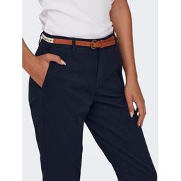 Only Damen Chinohose "ONLBIANA &ndash; Chinohose mit G&uuml;rtel und Umschlagsaum", blau, Gr. 38, unifarben, Web, Obermaterial: 98% Baumwolle, 2% Elasthan,