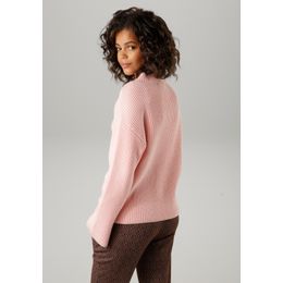 Aniston CASUAL Damen Strickpullover, rosa, Gr. 38, unifarben, Strick, Obermaterial: 50% Viskose, 26% Polyamid, 24% Polyester, Pullover, mit Stehkragen