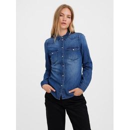 V&eacute;ro Moda VERO MODA Damen Jeansbluse "VMMARIA LS DENIM SLIM SHIRT MIX NEW"medium blau denim, Gr. L, Denim/Jeans, Obermaterial: 100% Baumwolle, Blusen
