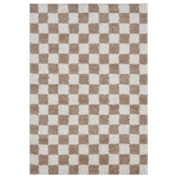 Hochflor-Teppich OTTO HOME, B:160cm H:30mm L:230cm, beige, Kunstfaser, Teppiche, "Kiiki, Karo-Muster", Kariert, auff&auml;lliges Schachbrettmuster,