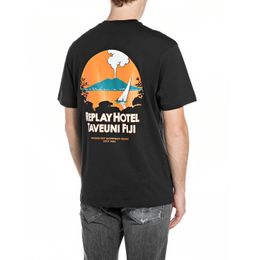 Replay Herren T-Shirt, schwarz, Gr. XXXL, bedruckt, Jersey, Obermaterial: 100% Baumwolle, Shirts, mit bedrucktem R&uuml;cken, Print