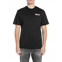 Replay Herren T-Shirtschwarz, Gr. XXL, bedruckt, Jersey, Obermaterial: 100% Baumwolle, Shirts, mit bedrucktem R&uuml;cken, Print
