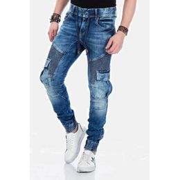 Cipo & Baxx CIPO & BAXX Herren Cargojeans "Jeans", blau, Gr. 30, unifarben, 98% Baumwolle, 2% Elasthan, Jeans, mit elastischen B&uuml;ndchen am Saum, CD-446