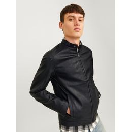 Jack & Jones JACK & JONES Herren Lederimitatjacke "JJEDYLAN CLEAN PU JACKET NOOS", schwarz, Gr. XXL, unifarben, Web, Obermaterial: 88% Polyester, 9% Baumwolle, 3%