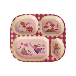Rice Melamin Kinderteller mit 4er Einteilung Hero Pink L:24 cm, B:21 cm, H&ouml;he 2 cm skandinavische Deko Online Shop