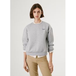 Pepe Jeans Damen Sweatshirt "BABI", grau, Gr. M, unifarben, Sweatware, Obermaterial: 70% Baumwolle, 30% Polyester, Sweatshirts, mit Rundhals und Logo