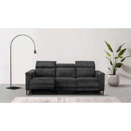 3-Sitzer OTTO HOME "LUND Cord, B. 222cm, manuelle/elektrische Relaxfunktion in 2 Sitzen", grau (anthrazit), B:222cm H:97cm T:100cm, 100% Polyester, Sofas, USB-C bei elektrischer Ausf&uuml;hrung, Kopfteilverstellung, Topseller