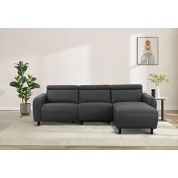 Ecksofa OTTO HOME "SKAANE Lederoptik, L-Form, 274 cm, manuelle/elektrische Relaxfunktion", grau, B:274cm H:100cm T:181cm, 100% Polyurethan, Sofas, Ecksofa, rundes Design, Kopfteilverstellung, Federkernpolsterung