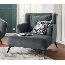 Loveseat Home Affaire "Baggio Mega Sessel f&uuml;r Komfort und Entspannung, zeitlos und modern", blau (ocean), B:101cm H:99cm T:152cm, Sessel, XXL-Sessel, Zierkissen inklusive, schwarze Metallf&uuml;&szlig;e