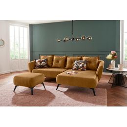 Ecksofa Home Affaire "Baggio romantische Polsterecke, bequem, Breite 277 cm, L-Form", gelb, B:277cm H:80cm T:162cm, Sofas, Ecksofa, Zierkissen inklusive, schwarze Metallf&uuml;&szlig;e