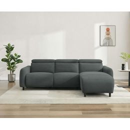 Ecksofa OTTO HOME "SKAANE in Cord, L-Form, 274 cm, manuelle u. elektrische Relaxfunktion", grau (anthrazit), B:274cm H:100cm T:181cm, 100% Polyester, Sofas, Ecksofa, rundes Design, Kopfteilverstellung, Federkernpolsterung