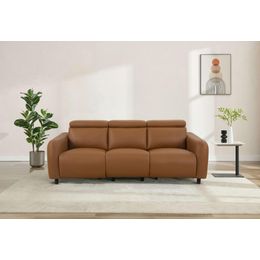 3-Sitzer OTTO HOME "SKAANE Lederoptik, 229 cm, manuelle-u. elektrische Relaxfunktion", braun (cognac), B:229cm H:100cm T:100cm, 100% Polyurethan, Sofas, Relax-Funktion in 2 Sitzen, Kopfteilverstellung, Federkernpolsterung