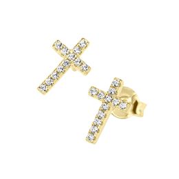 Paar Ohrstecker Smart Jewel "Kreuz mit Zirkonia, Silber 925", gold, Ohrringe, Damen, Silber 925 (Sterlingsilber)