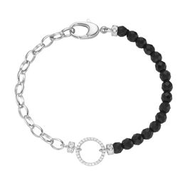 Armband "mit schwarzen Achat-Kugeln und Zirkonia, Silber 925", silber, Giorgio Martello MILANO, Armb&auml;nder, Damen, 19cm, Silber 925 (Sterlingsilber), Armband