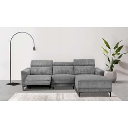 Ecksofa OTTO HOME "LUND Cord, L-Form, 261 cm, man. o. elektr. Relaxfunktion (mit USB-A)", grau, B:261cm H:97cm T:179cm, 100% Polyester, Sofas, Ecksofa, USB-C bei elektrischer Variante und Kopfteilverstellung