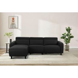 Ecksofa OTTO HOME "SKAANE Lederoptik, L-Form, 274 cm, manuelle/elektrische Relaxfunktion", schwarz, B:274cm H:100cm T:181cm, 100% Polyurethan, Sofas, Ecksofa, rundes Design, Kopfteilverstellung, Federkernpolsterung