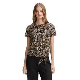 T-Shirt Tom Tailor Denim, Damen, Gr. S (36), braun (leo print), Single Jersey, Obermaterial: 100% Baumwolle, animal-print, regular fit normal, Rundhals, Shirts T-Shirt, mit Minimalprint und seitlichem Knoten