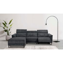 Ecksofa OTTO HOME "LUND Cord, L-Form, 261 cm, man. o. elektr. Relaxfunktion (mit USB-A)", grau (anthrazit), B:261cm H:97cm T:179cm, 100% Polyester, Sofas, Ecksofa, USB-C bei elektrischer Variante und Kopfteilverstellung