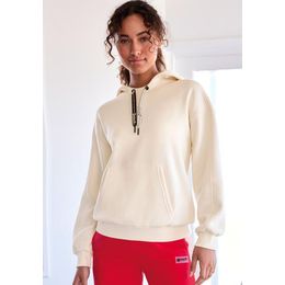 BENCH. LOUNGEWEAR Kapuzensweatshirt beige Gr. 36/38 f&uuml;r Damen. Ohne Ausschnitt und Logoschriftzug, Badge. Bequem. Nachhaltig.