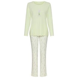 Lascana Pyjama salbei Gr. 32/34 f&uuml;r Damen. Rundhals und Print, Allover-Druck. Bequem. Nachhaltig.