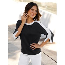 WITT Damen 3/4 Arm-Pullover mit kontrastfarbenen Details, schwarz-wei&szlig;, Gr&ouml;&szlig;e 54