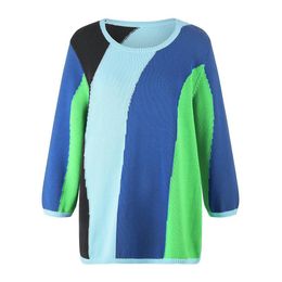 Emilia Lay - Rundhals-Pullover mit 3/4-Arm, blau, Gr. 44 / L - Baumwolle