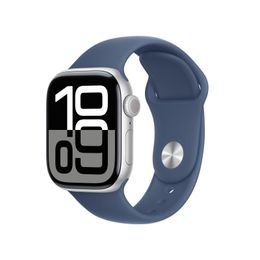 Apple Watch Series 10 Aluminiumgeh&auml;use (GPS + Cellular) 42mm Silber (Sportarmband denim) M/L