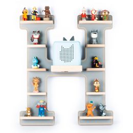 BOARTI Kinderregal Buchstabe H h&auml;ngend f&uuml;r Toniebox und Tonie Figuren platzsparendes Regal H. 54 x B. 46 x T. 19 cm Wandregal Musikbox Figuren Aufbewahrung Magneteins&auml;tzen Aufbewahrungsregal Holz