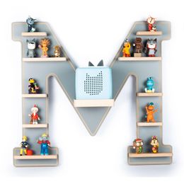 BOARTI Kinderregal Buchstabe M h&auml;ngend f&uuml;r Toniebox und Tonie Figuren platzsparendes Regal H. 54 x B. 60 x T. 19 Wandregal f&uuml;r Musikbox Figuren Aufbewahrung Magneteins&auml;tzen Aufbewahrungsregal Holz