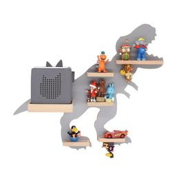 BOARTI Kinderregal Tier Dinosaurier h&auml;ngend f&uuml;r Toniebox und Tonie Figuren Regal H. 44 x B. 52 x T. 19 Wandregal Musikbox und Figuren Aufbewahrung mit Magneteins&auml;tzen Aufbewahrungsregal Holz Dino