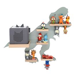BOARTI Kinderregal Tier Dinosaurier h&auml;ngend f&uuml;r Toniebox und Tonie Figuren Regal H. 44 x B. 52 x T. 19 Wandregal Musikbox und Figuren Aufbewahrung mit Magneteins&auml;tzen Aufbewahrungsregal Holz Dino