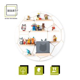 BOARTI Kinderregal Fu&szlig;ball h&auml;ngend f&uuml;r Toniebox und Tonie Figuren platzsparendes Regal H. 50 x B. 50 x T. 19 cm Wandregal Musikbox und Figuren Aufbewahrung Magneteins&auml;tzen Aufbewahrungsregal Holz