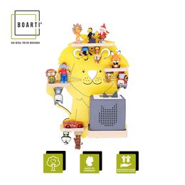 BOARTI Kinderregal Tier L&ouml;we h&auml;ngend f&uuml;r Toniebox und Tonie Figuren platzsparendes Regal H. 42 x B. 32 x T. 19 Wandregal Musikbox Figuren Aufbewahrung Magneteins&auml;tzen Aufbewahrungsregal Holz Wolken