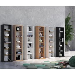 Vcm Holzregal stehend platzsparender CD Schrank f&uuml;r 102 CDs oder 36 DVDs Ma&szlig;e: H. 92 x B. 21 x T. 20 cm Elegantes DVD Regal stehend Blu-Ray Regal CD Regal - Elementa