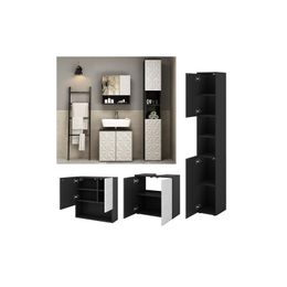 VICCO Badm&ouml;bel-Set Badezimmer-M&ouml;bel Bad-Schrank Edge Schwarz Wei&szlig; modern Badezimmerschrank Waschbeckenunterschrank Spiegelschrank Hochschrank Badezimmerkommode