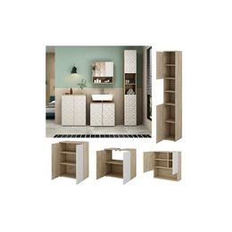 VICCO Badm&ouml;bel-Set Badezimmer-M&ouml;bel Bad-Schrank Edge Eiche Wei&szlig; modern Badezimmerschrank Waschbeckenunterschrank Spiegelschrank Hochschrank Badezimmerkommode
