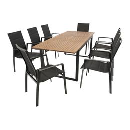 DEGAMO Garnitur RIVELLO 9-teilig, Alu + Akazie + Kunstgewebe schwarz