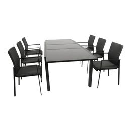 DEGAMO Garnitur TORINO 7-teilig, Alu + Glas + Kunstgewebe grau