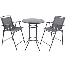 Vcm Bar Set 3-teilig, Stehtisch &Oslash; 70 cm mit 2 Barst&uuml;hlen, Metall & Glas, Textilene Bezug, Outdoor geeignet f&uuml;r Balkon, Terrasse & Garten - Garlos