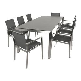 DEGAMO Garnitur SYDNEY 9-teilig, Edelstahl + Glas + Kunstgewebe grau