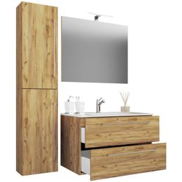 Vcm 4-tlg. Waschplatz Waschtisch Waschbecken Unterschrank Breite 60 cm Badm&ouml;bel Set mit Schubladen Dreht&uuml;ren Spiegel Badinos