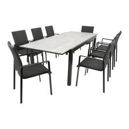 DEGAMO Garnitur FARO 9-teilig, Alu + Glas + Kunstgewebe dunkelgrau
