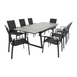 DEGAMO Garnitur REIMS 9-teilig, Alu + Glas + Kunstgewebe schwarz