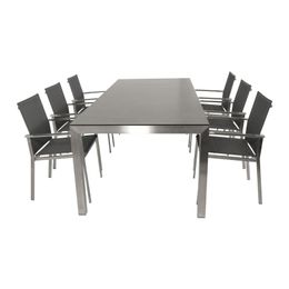 DEGAMO Garnitur SYDNEY 7-teilig, Edelstahl + Glas + Kunstgewebe grau