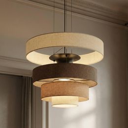 LUCANDE LED-H&auml;ngelampe Peldano, &Oslash;50 cm braun/beige, step-dim