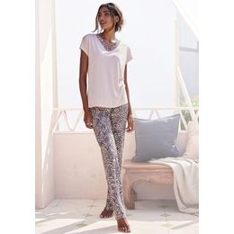Lascana Pyjama pink Gr. 40/42 f&uuml;r Damen. V-Ausschnitt und Allover-Druck. Bequem. Nachhaltig.