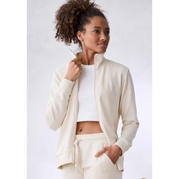 BENCH. LOUNGEWEAR Sweatjacke beige Gr. 48/50 f&uuml;r Damen. Mit Logodruck, Logostickerei. Bequem. Nachhaltig.